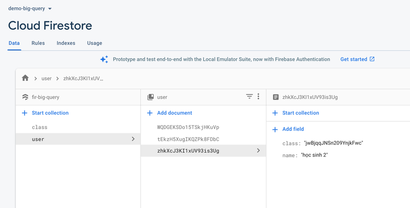 Query data firestore bằng các câu lệnh như mysql với bigquery