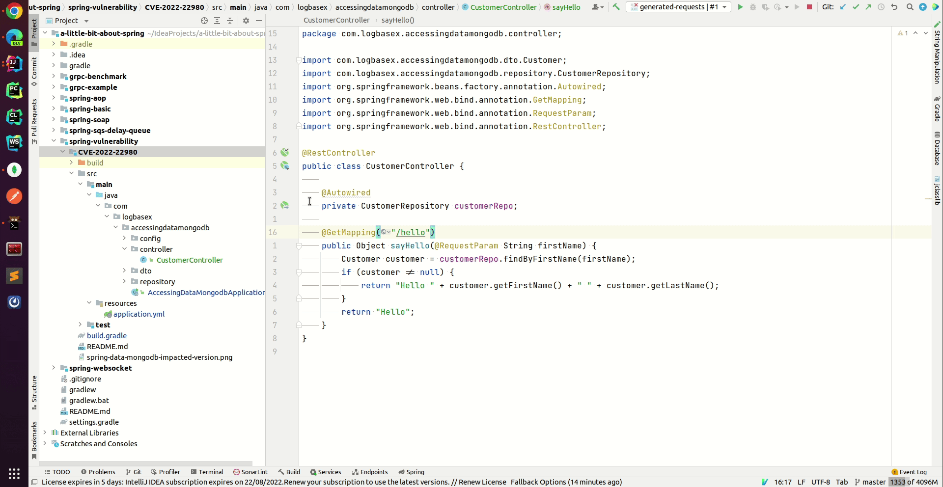 CVE-2022-22980 - Spring Data MongoDB remote code execution.