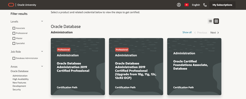 Thi Chứng Chỉ Oracle - Các thông tin về chứng chỉ Oracle - Oracle Database