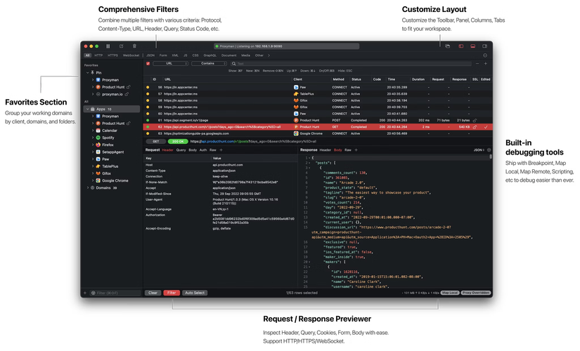 View & debug network request with ProxyMan App