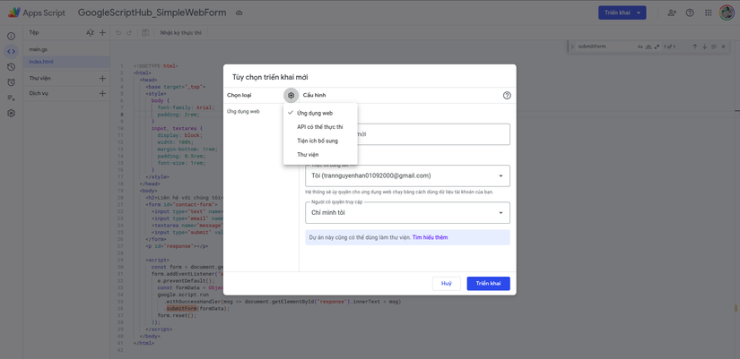 Triển khai ứng dụng web đơn giản với Google App Script - Simple Web Form