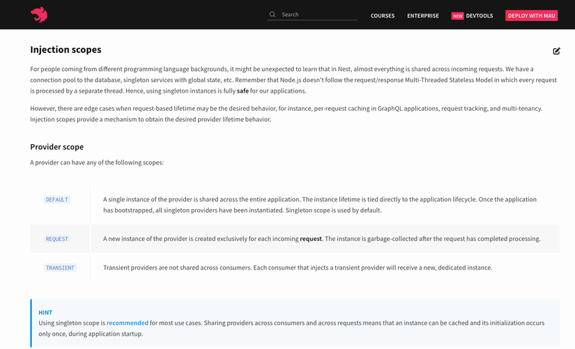 Injection Scopes là gì ? 1 trong các khái niệm của NestJS