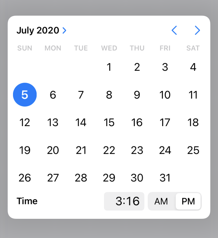 UI Datepicker mới trong ios14