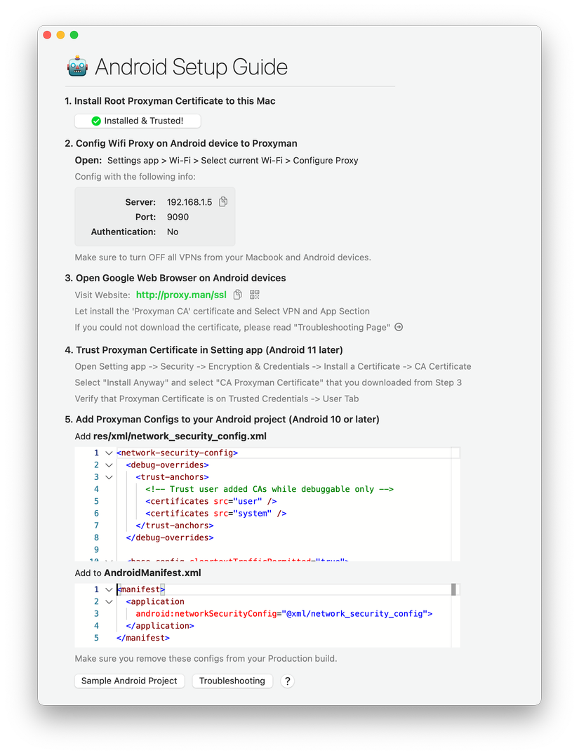 View & debug network request with ProxyMan App