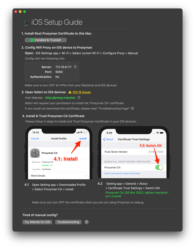 View & debug network request with ProxyMan App