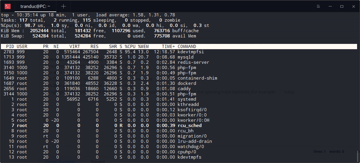 kdevtmpfsi using the entire CPU - Viblo
