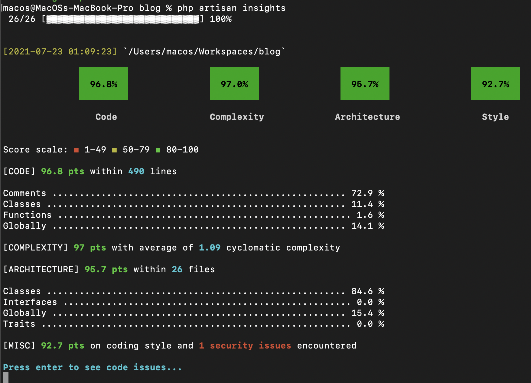 Analyze code quality with Laravel PHP Insights
