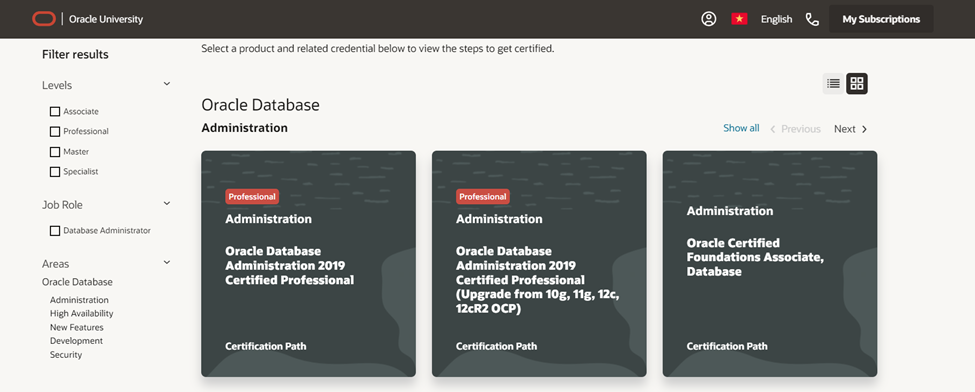 Thi Chứng Chỉ Oracle - Các thông tin về chứng chỉ Oracle - Oracle Database