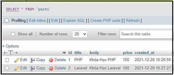 Ví dụ về Eloquent selectRaw() Query trong Laravel