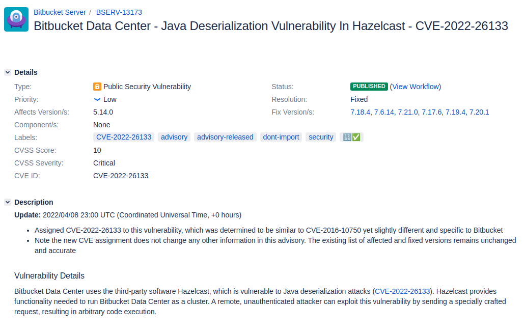 Phân tích lỗ hổng Deserialization trong Bitbucket CVE-2022-26133