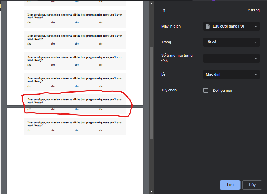 Cách print PDF từ HTML, CSS, JAVASCRIPT