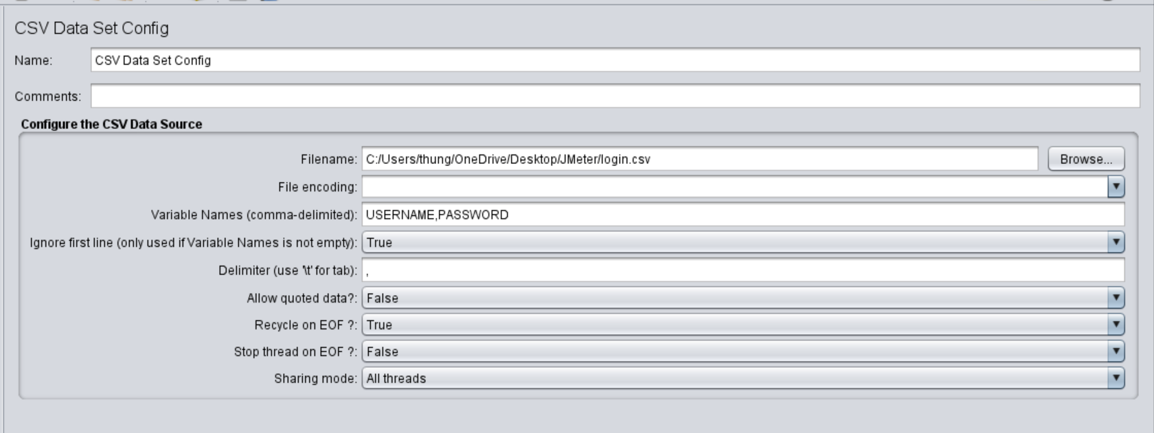 [JMeter] CSV DATA SET CONFIG