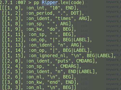 Ruby tokenization and parsing