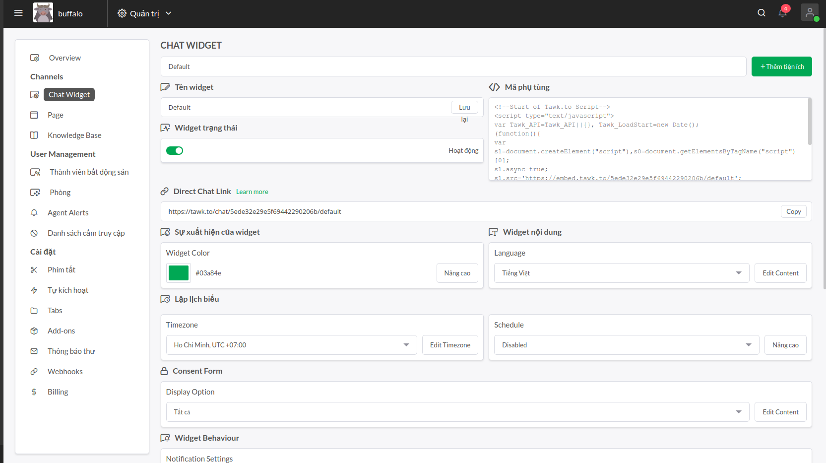 Cài đặt chat realtime cho trang web