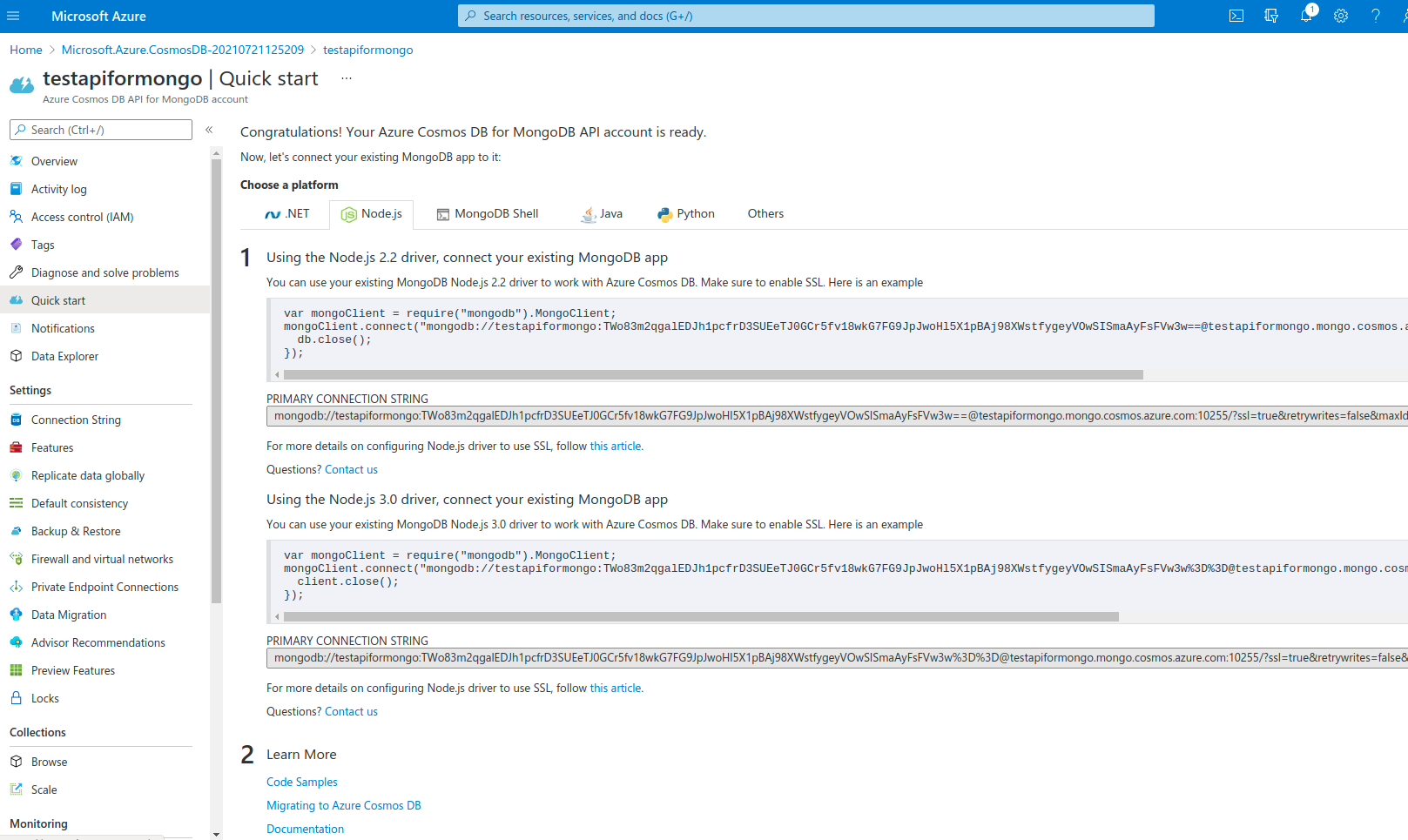 Tìm hiểu về Azure CosmosDB API cho MongoDB