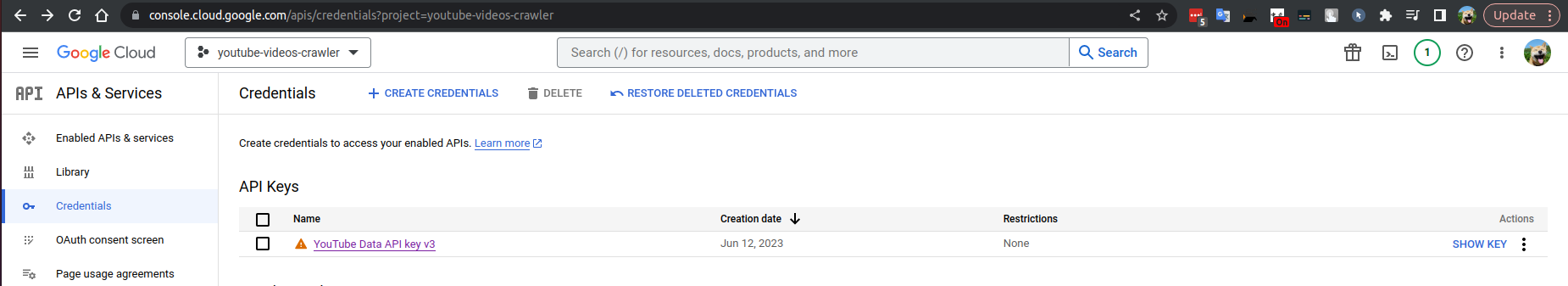 Oauth2 and Youtube channel's videos crawler