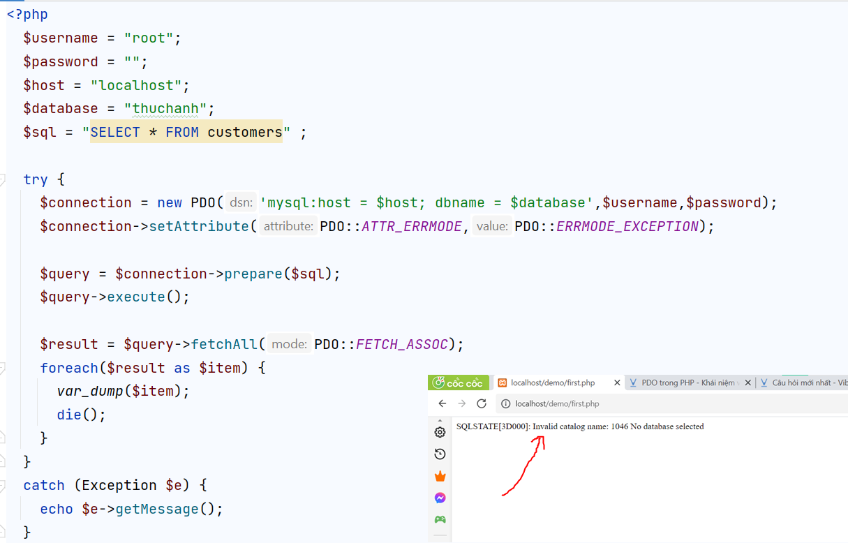 Lỗi Sqlstate[3d000] Invalid Catalog Name 1046 No Database Selected