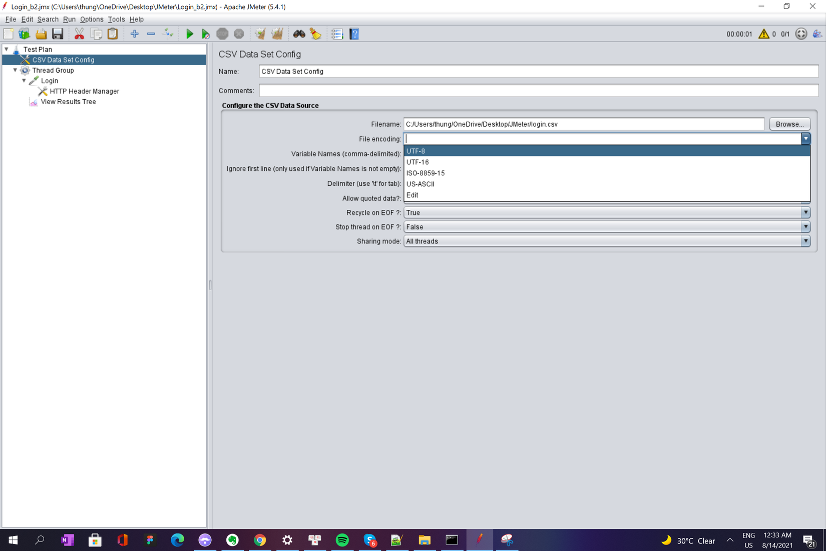 [JMeter] CSV DATA SET CONFIG