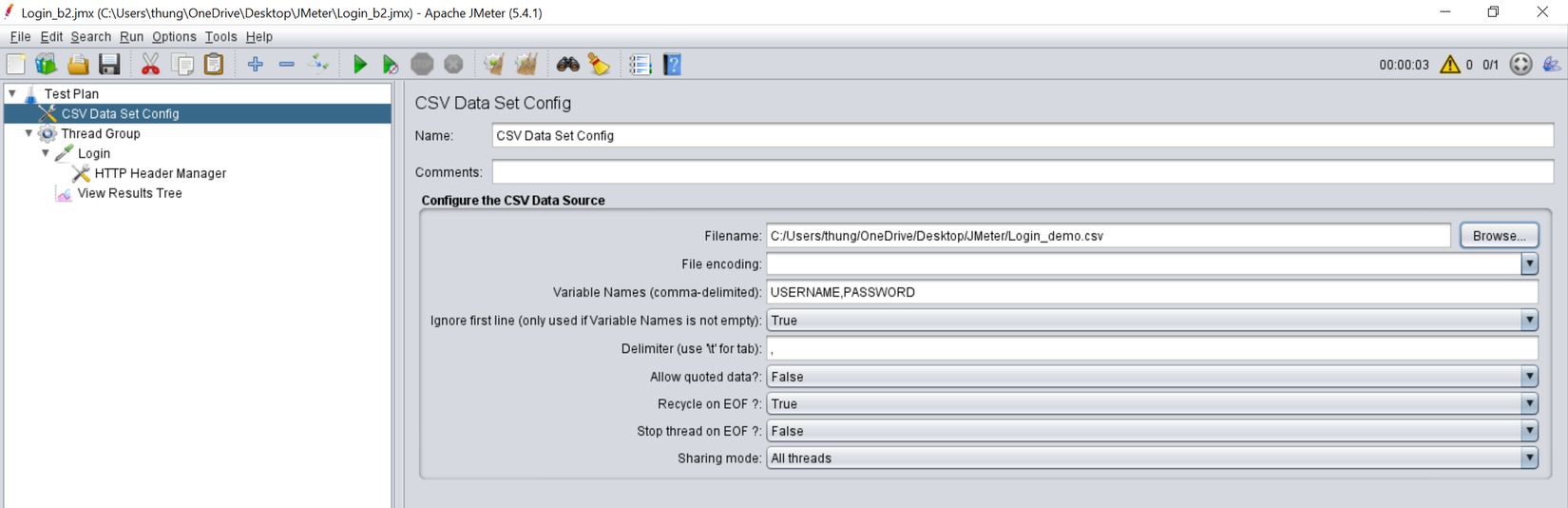 [JMeter] CSV DATA SET CONFIG