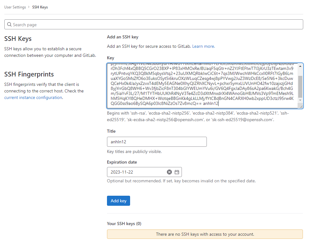 S D ng SSH Key V i Gitlab V Github